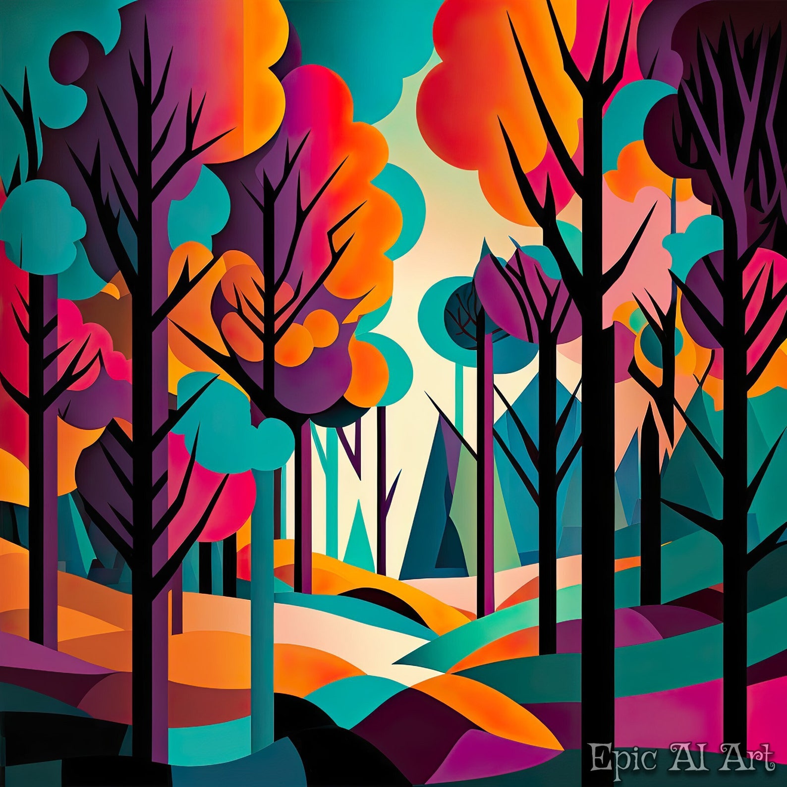 Pop Art Deco: Bright Forest Printable Digital Art AI Art Fantasy Art ...