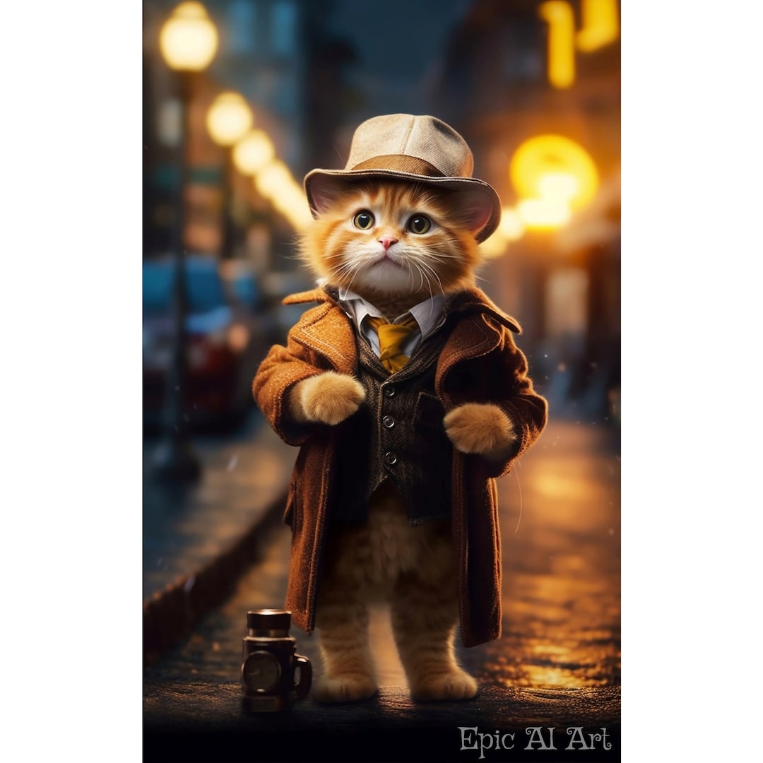 Detective Gritty Kitty Art, PRINTABLE, Wall Art, Digital Art, AI Art ...
