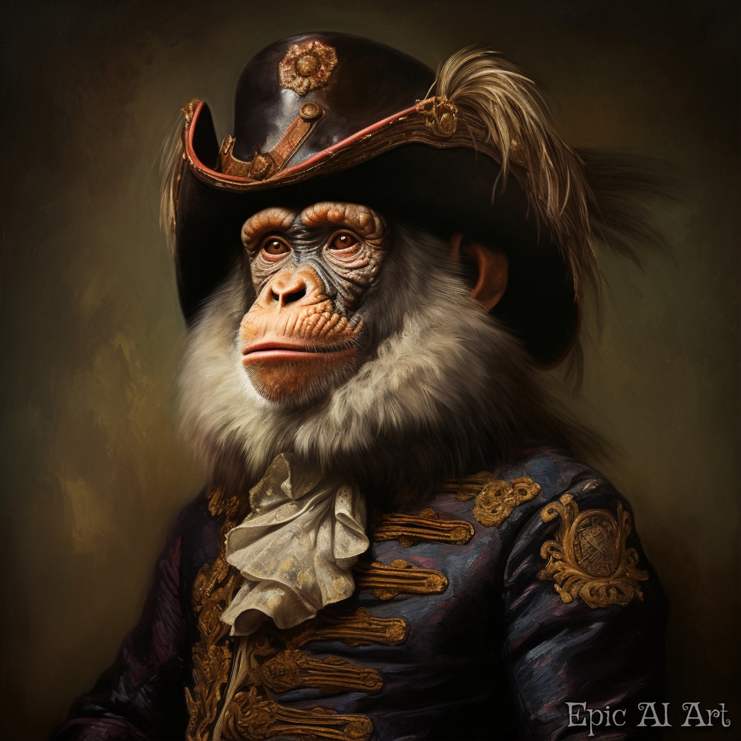 Napoleonic Monkey Portrait Majestic Primate Art, Historical Uniform ...