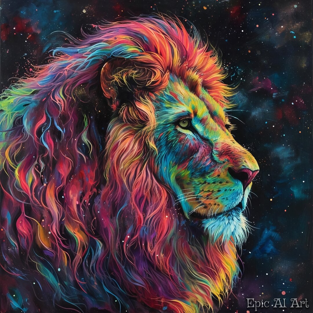 Colorul Lion Portrait Art, PRINTABLE, Wall Art, Digital Art, AI Art ...