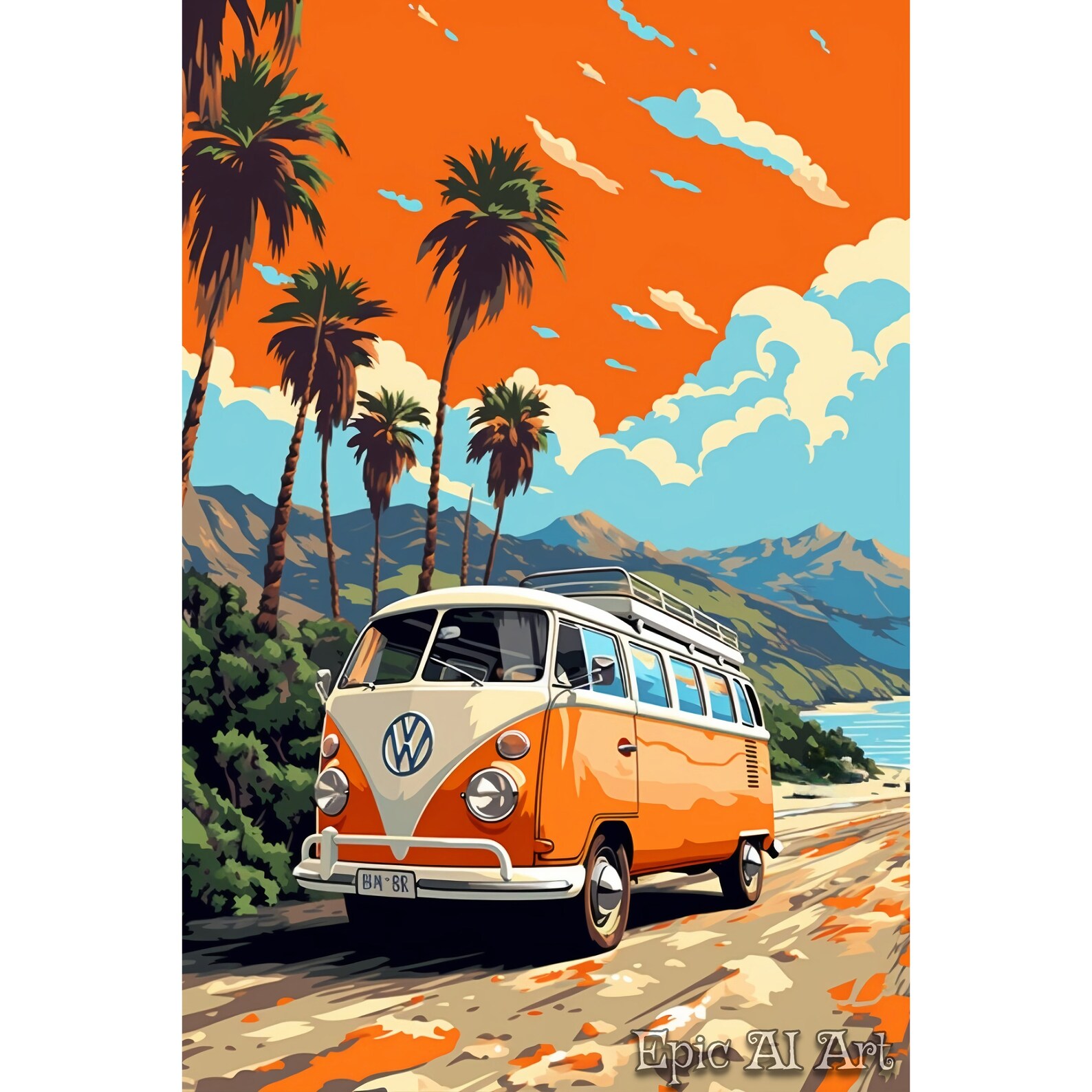 VW Hippie Van Travel Art Digital Art Print Wall Art AI Generated AI Art ...