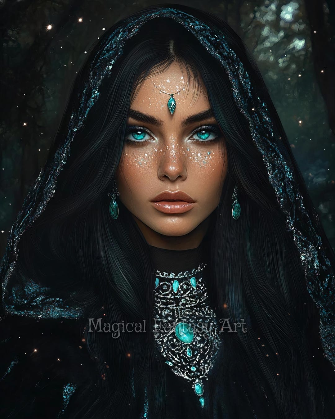 Mystical Sorceress Fantasy Portrait Art – Enchanted Woman Character ...