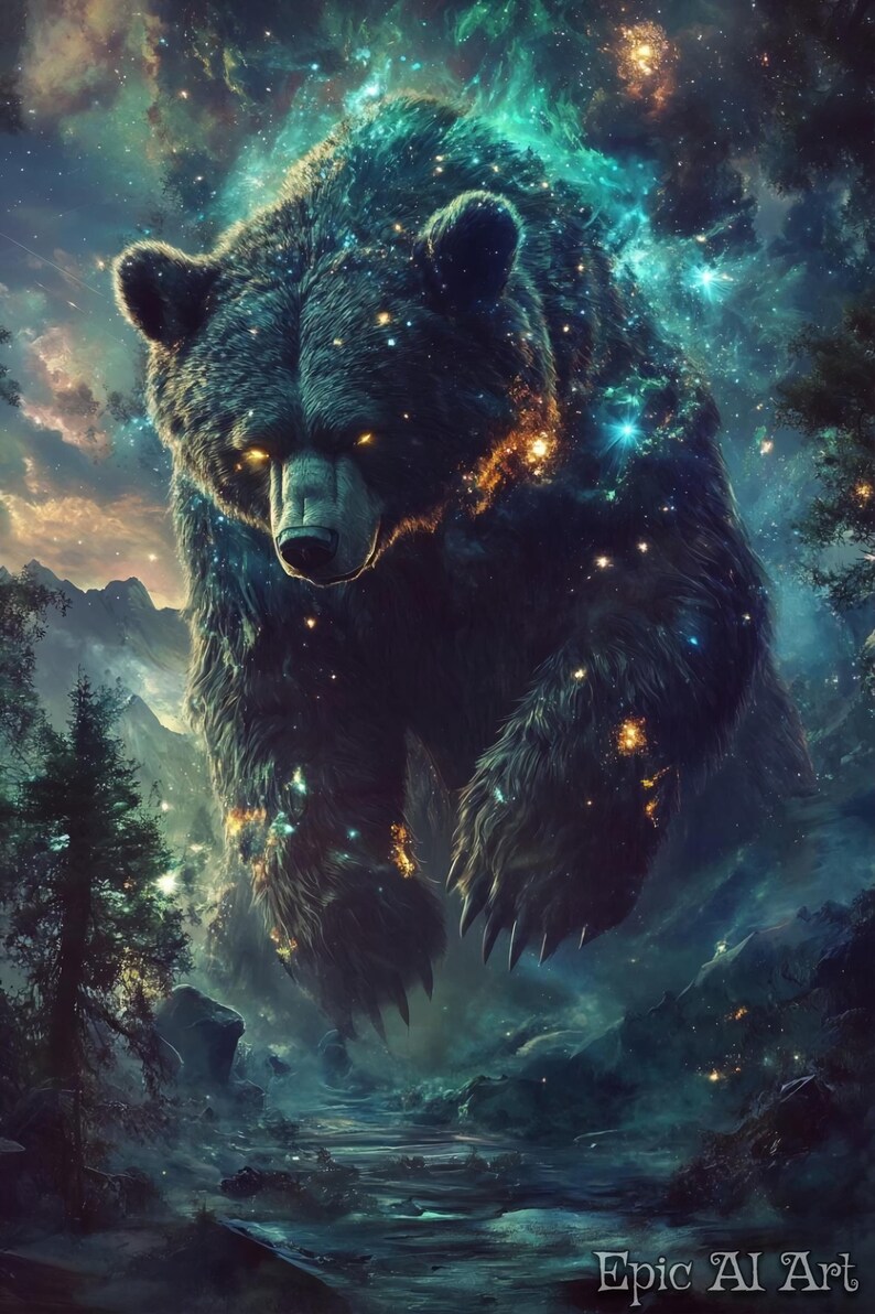 Cosmic Bear in Starlit Landscape Mystical Animal Fantasy Art Digital ...