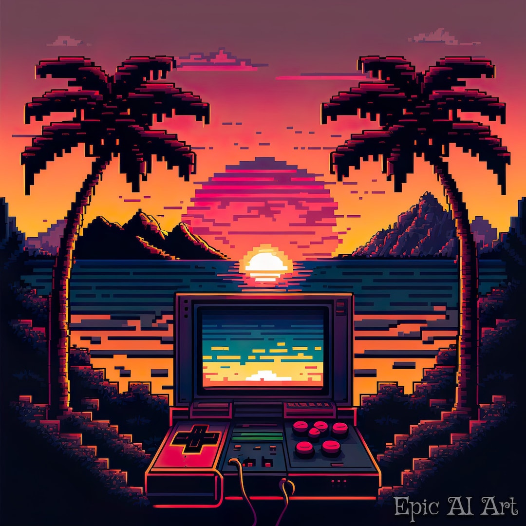 Digital Download, 16-bit Sunset, PRINTABLE, Wall Art, AI Art, Digital ...