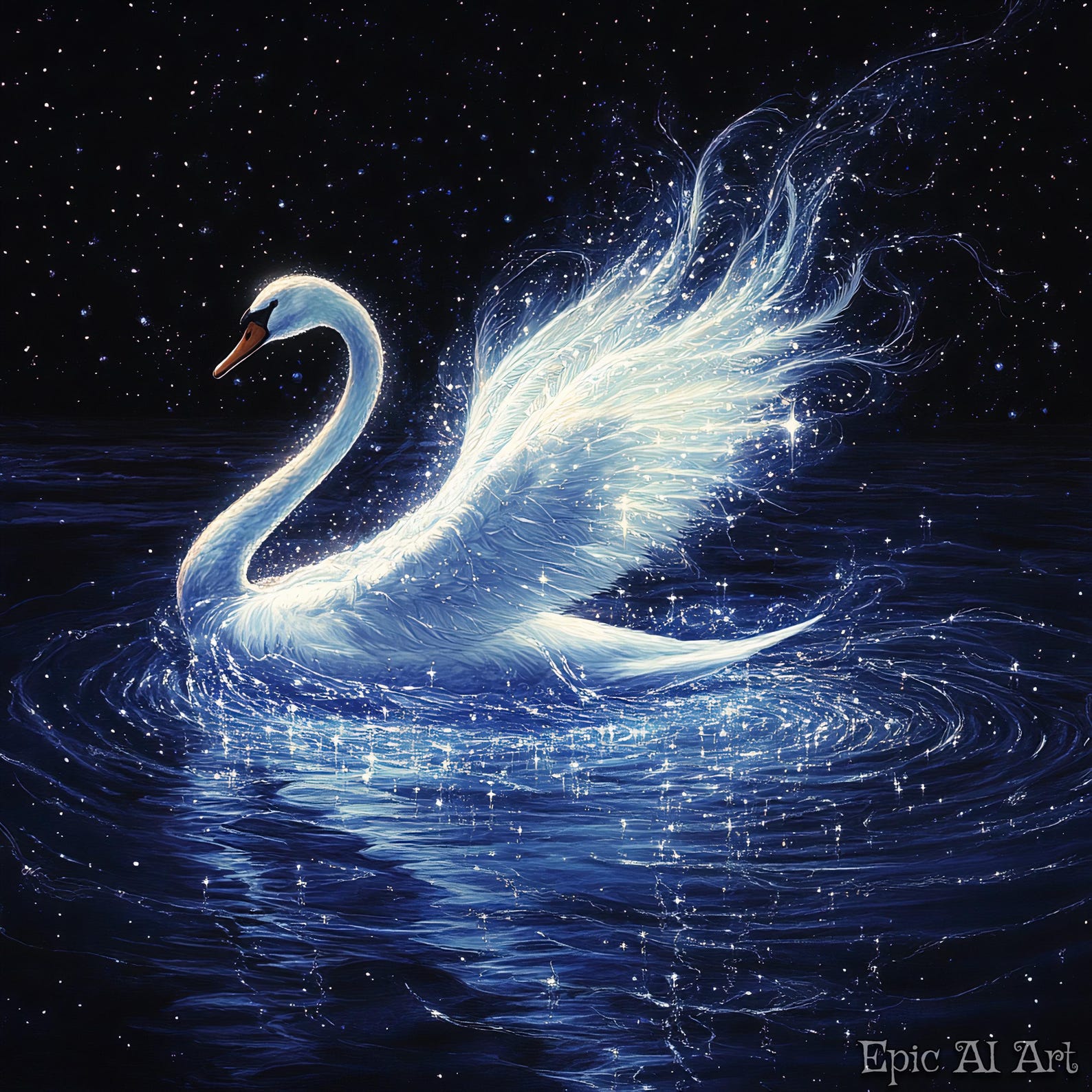 Celestial Swan Majestic Fantasy Art Print, Ethereal White Swan in ...