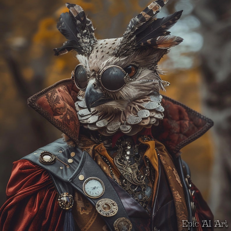 Steampunk Owl Art Antique Goggles, Elaborate Costume, Fantasy Bird ...