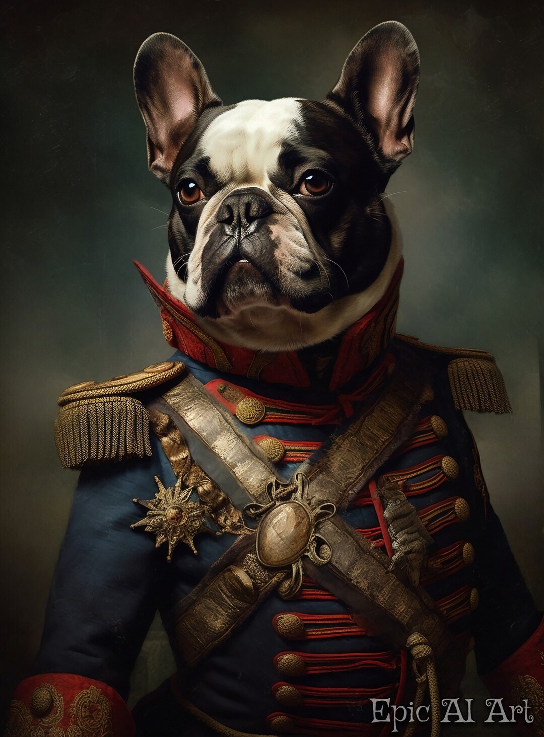 Noble Bulldog General Art in Elaborate Military Uniform, Authoritative ...
