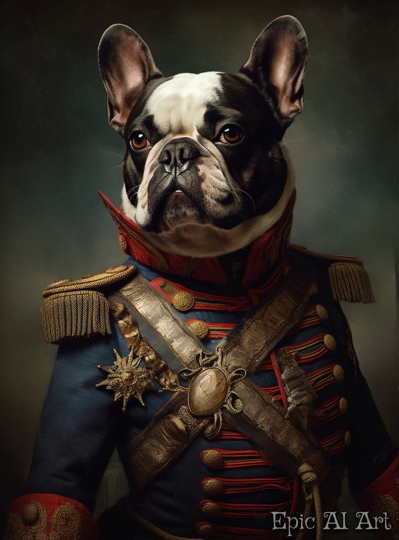 Noble Bulldog General Art in Elaborate Military Uniform, Authoritative ...