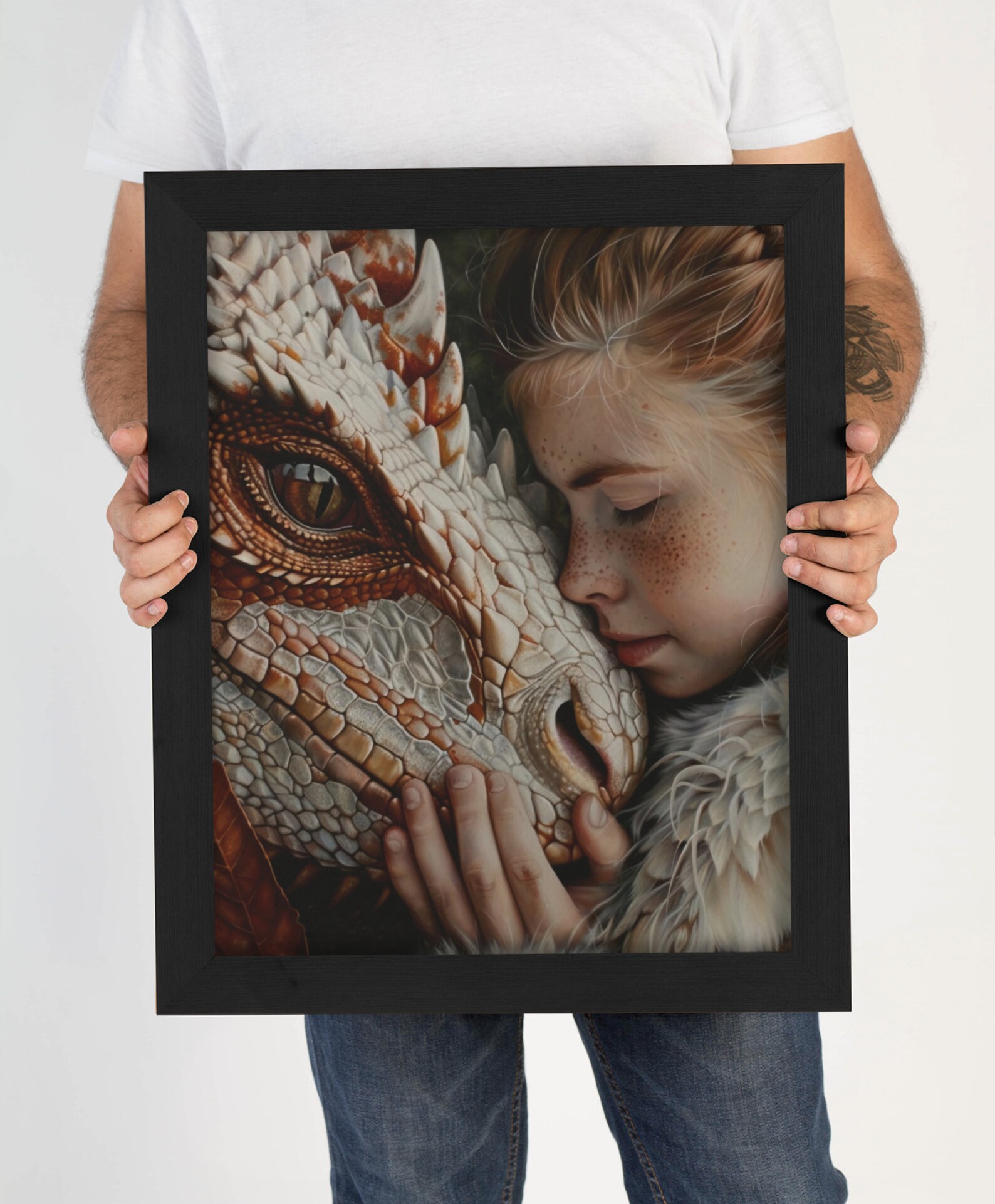 Human and Dragon Bonding Digital Art Print Wall Art AI Generated Aiart ...