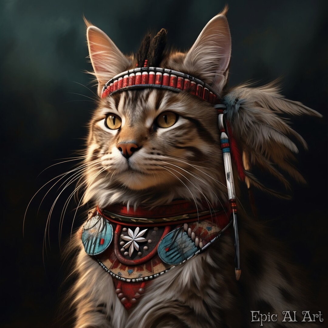 Native American Cat Fantasy Art Digital Art Print Wall Art AI Art ...