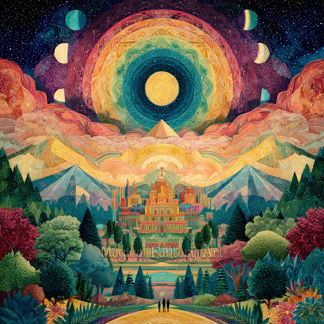 Celestial Temple Journey Fantasy Art – Visionary Mandala City Landscape ...
