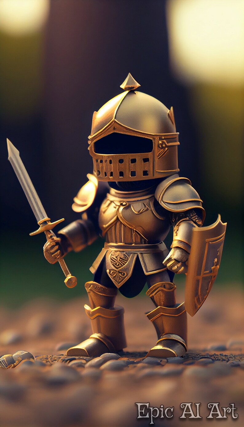 Miniature Knight in Golden Armour, PRINTABLE, Wall Art, Digital Art, AI ...
