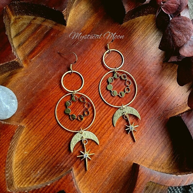Cosmic Moon Phases Dangle Earrings With Stars and Crescent Moon ...