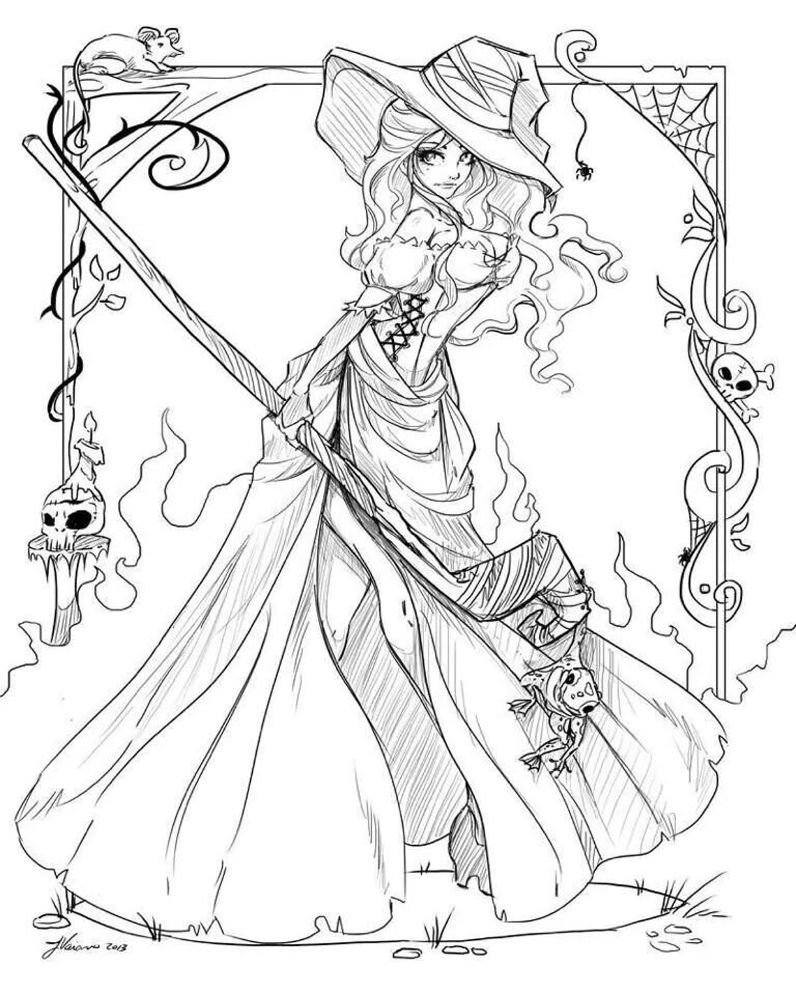 Adult Coloring Page , Witch - Etsy