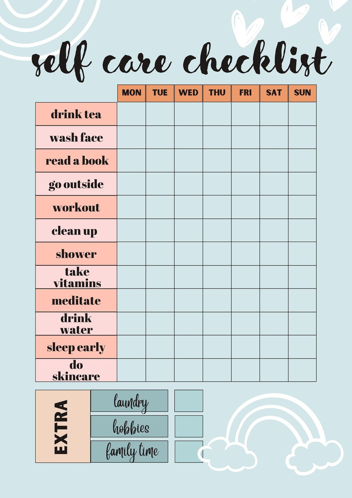 Weekly Self Care Checklist Digital File - Etsy