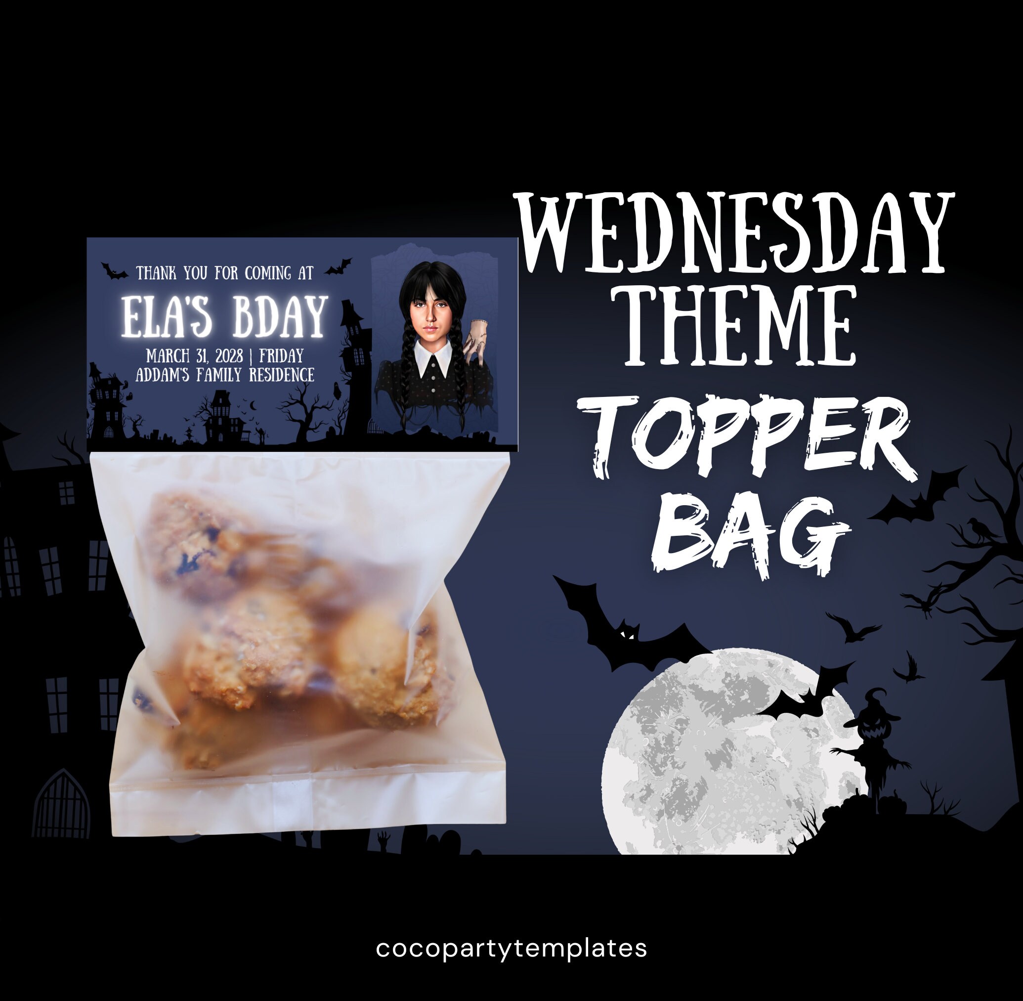Printable Wednesday Addams Topper Bags, Wednesday Cookie Bag, Wednesday ...