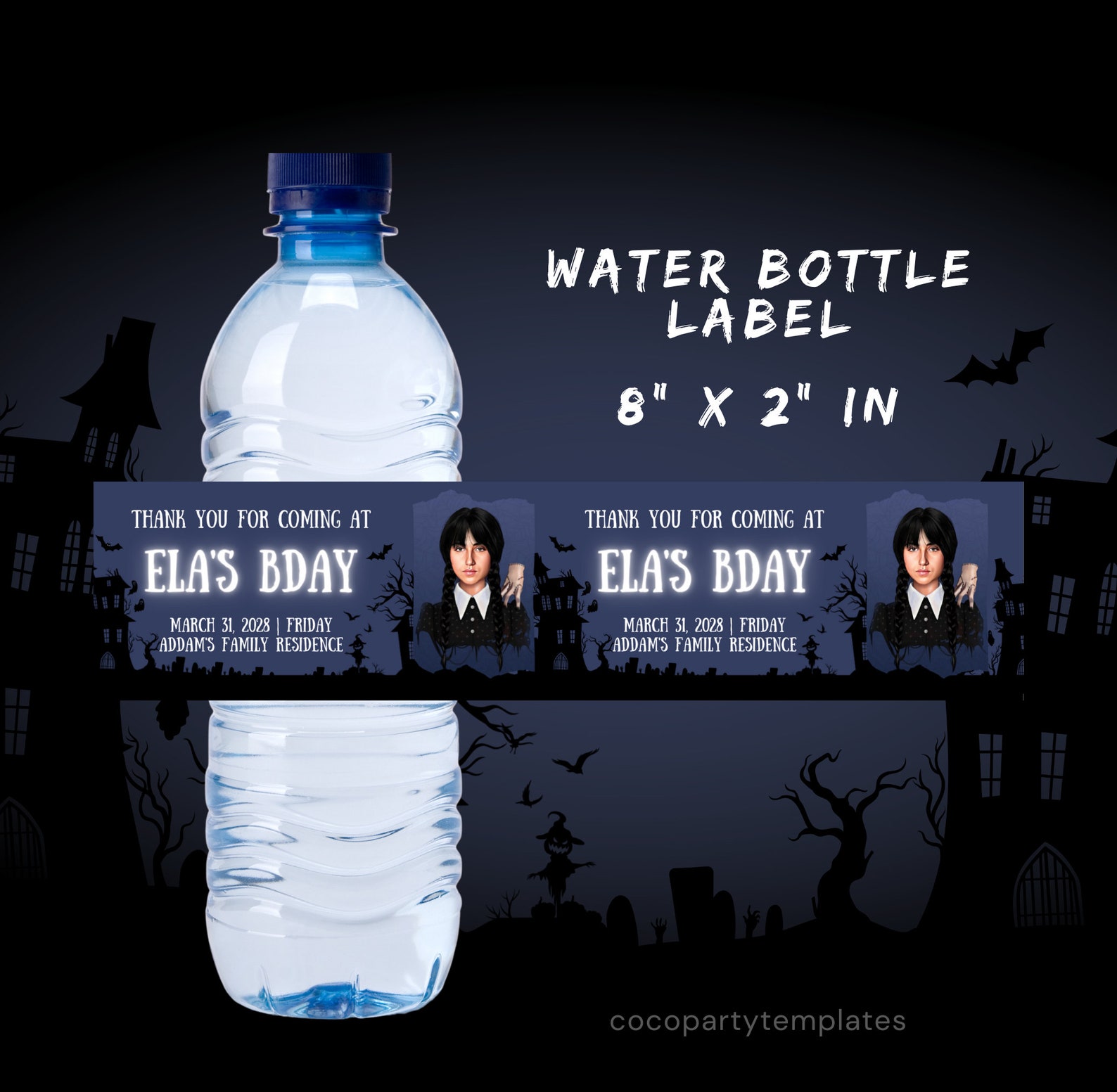 Printable Wednesday Addams Water Bottle Label Designs, Wednesday Addams ...