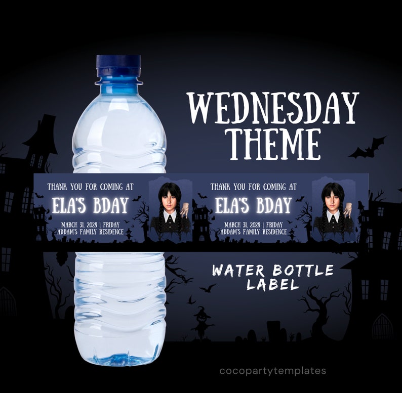 Printable Wednesday Addams Water Bottle Label Designs, Wednesday Addams ...