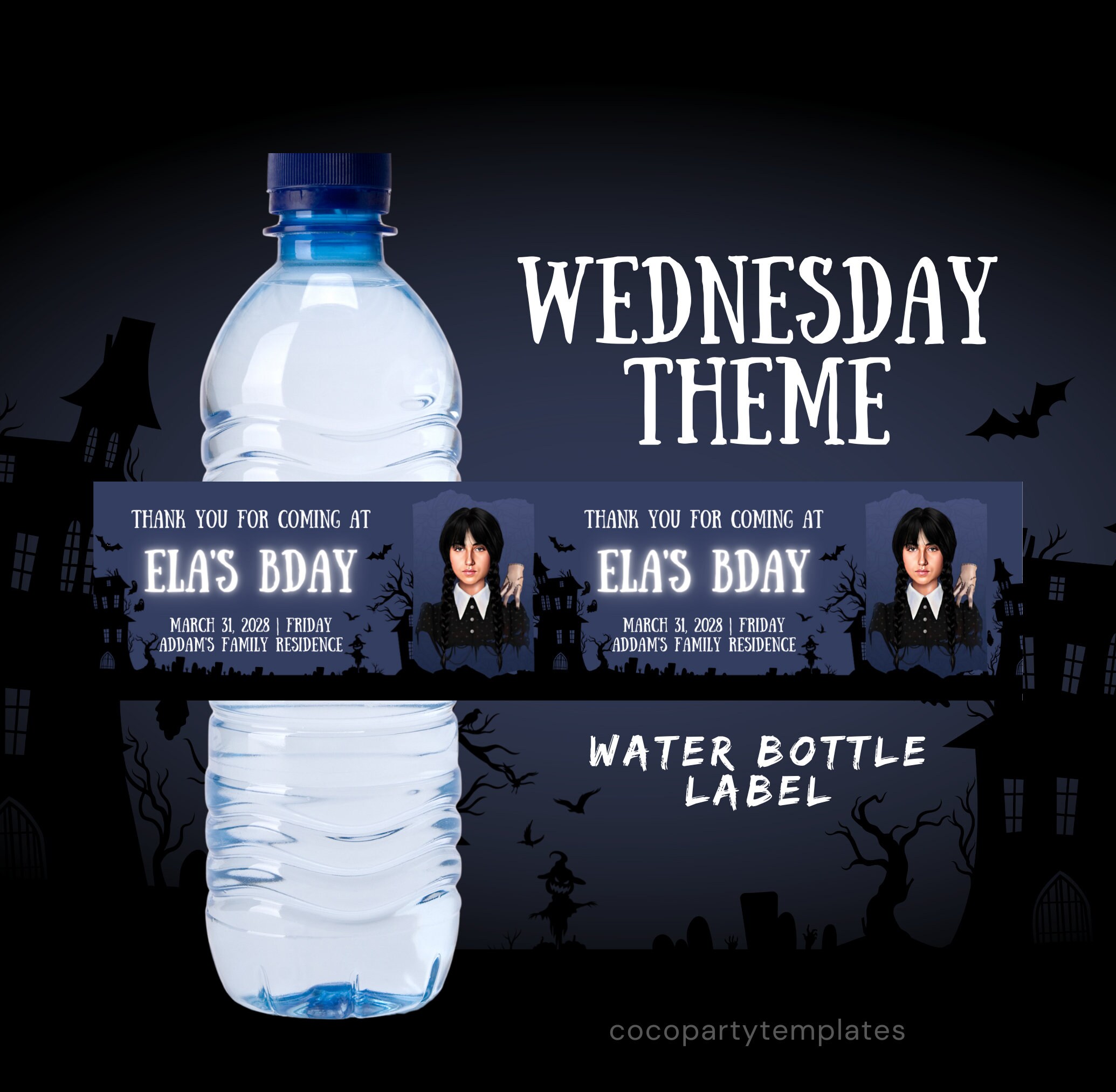 Printable Wednesday Addams Water Bottle Label Designs, Wednesday Addams ...