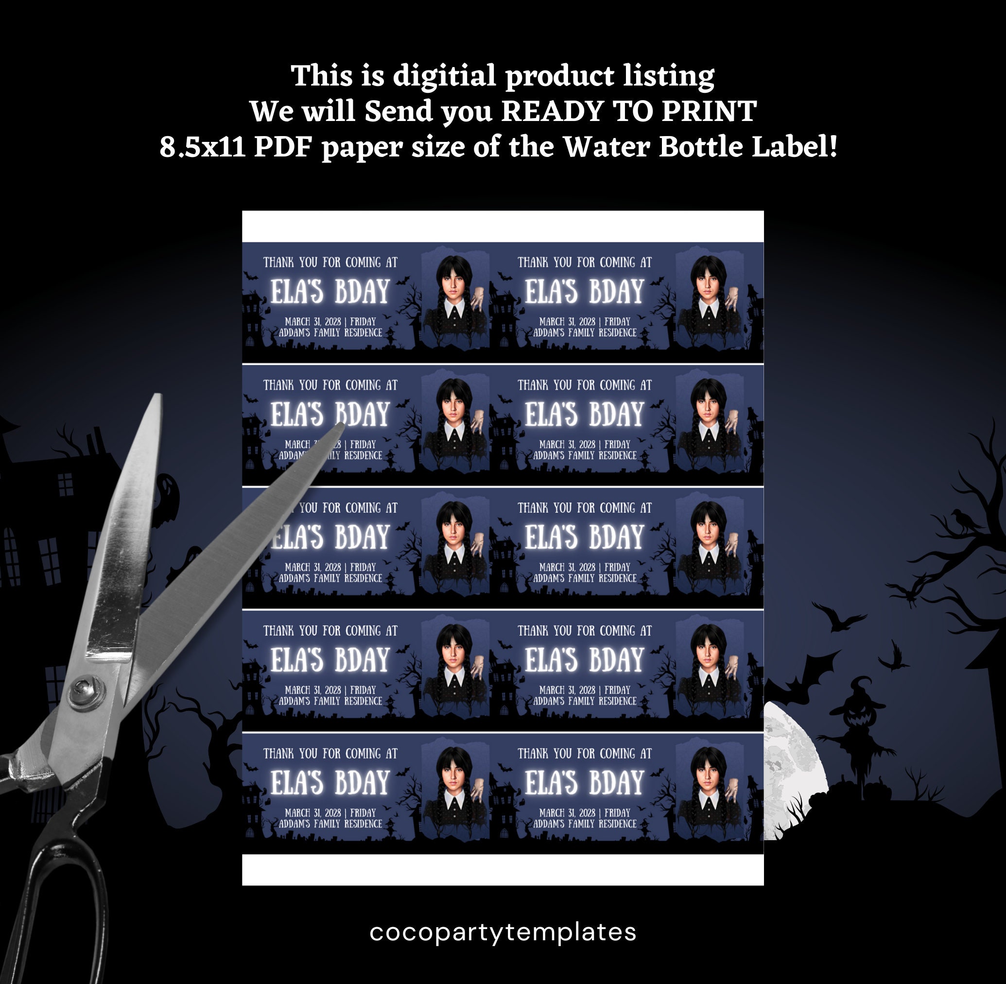 Printable Wednesday Addams Water Bottle Label Designs, Wednesday Addams ...