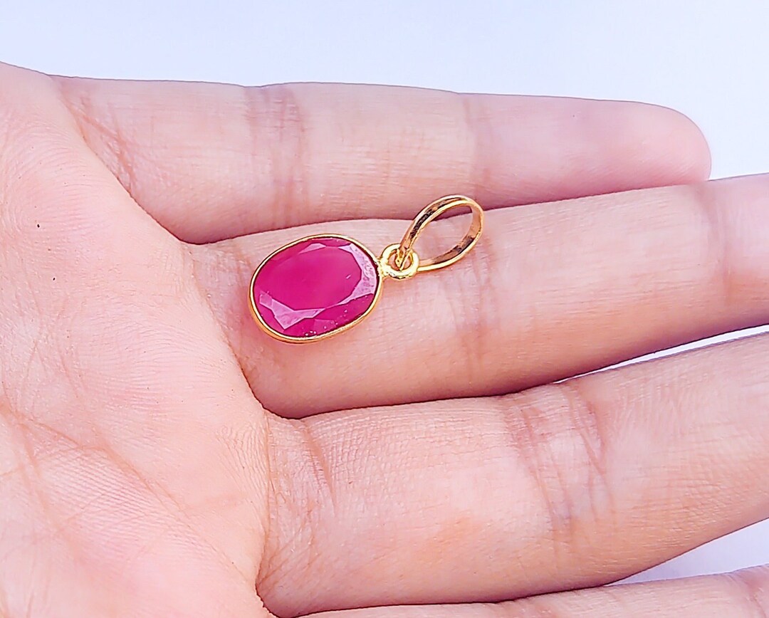 Ruby Gold Charm ,18k Gold Pendant, Solid Gold Pendant, Handmade Gold ...
