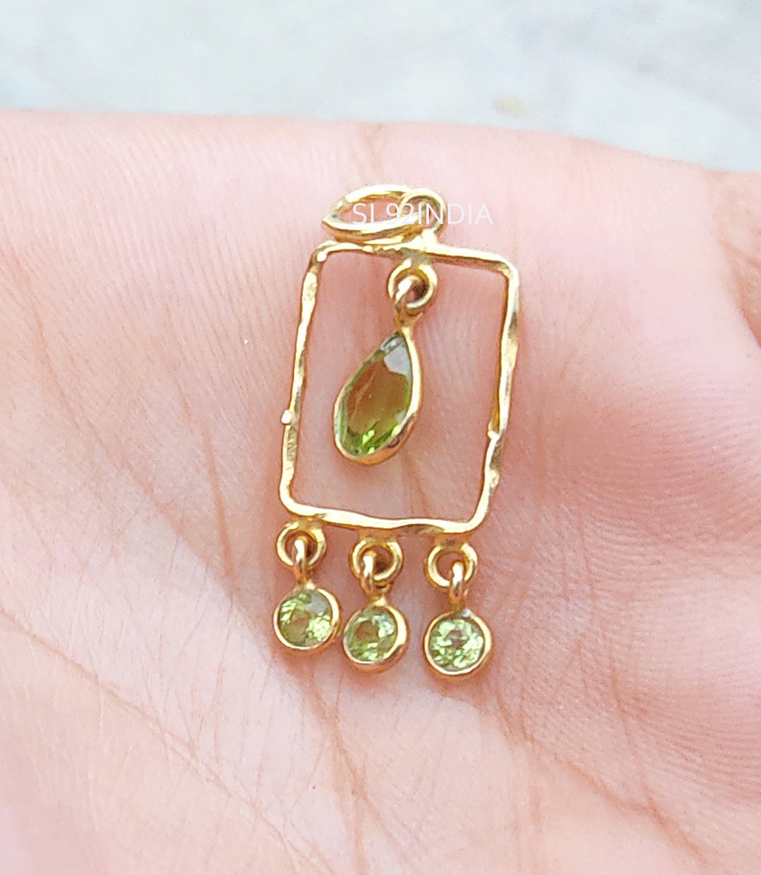Peridot Gold Charm ,18k Gold Pendant, Solid Gold Pendant, Handmade ...