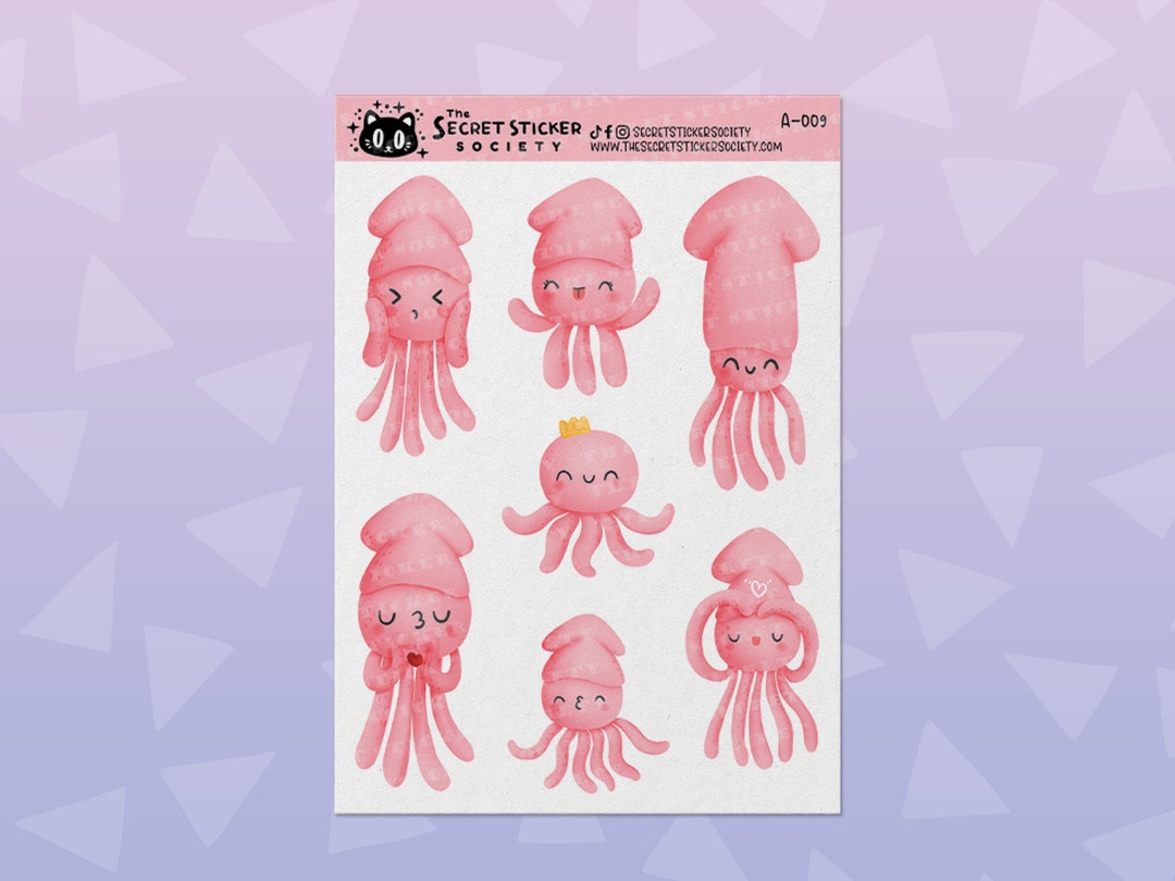 Pink Squid Stickers / Kawaii / Sea Creature / Cute / Planner / Bujo ...