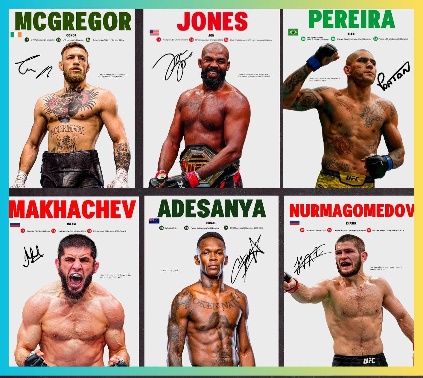 Premium Wall Art UFC Legends Posters, MMA Fighters Wall Art 6 Pack ...