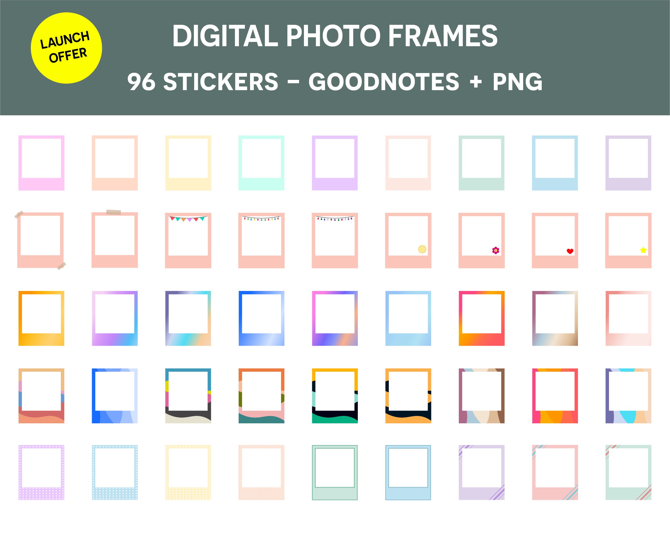 Photo Frames Digital Stickers, Frame Planner Stickers, Goodnotes ...