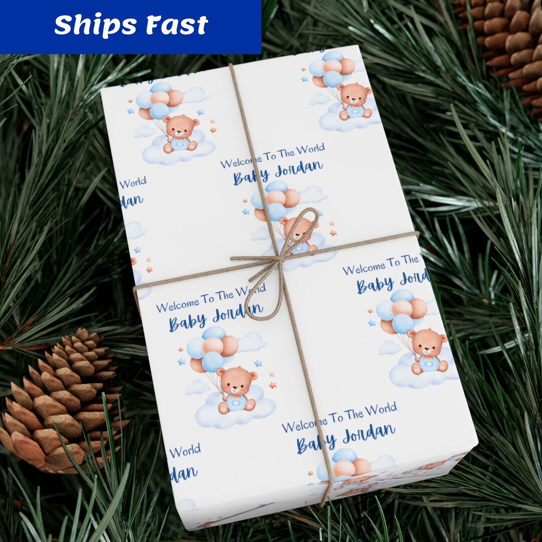 Personalized Baby Shower Teddy Bear Wrapping Paper, Personalized Baby ...