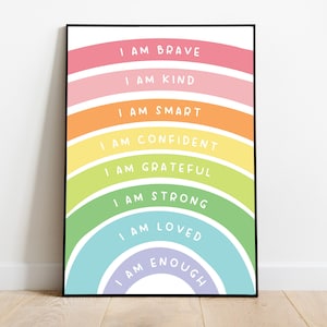 Affirmations for Kids, Rainbow Affirmations Print, I Am Kind Brave ...