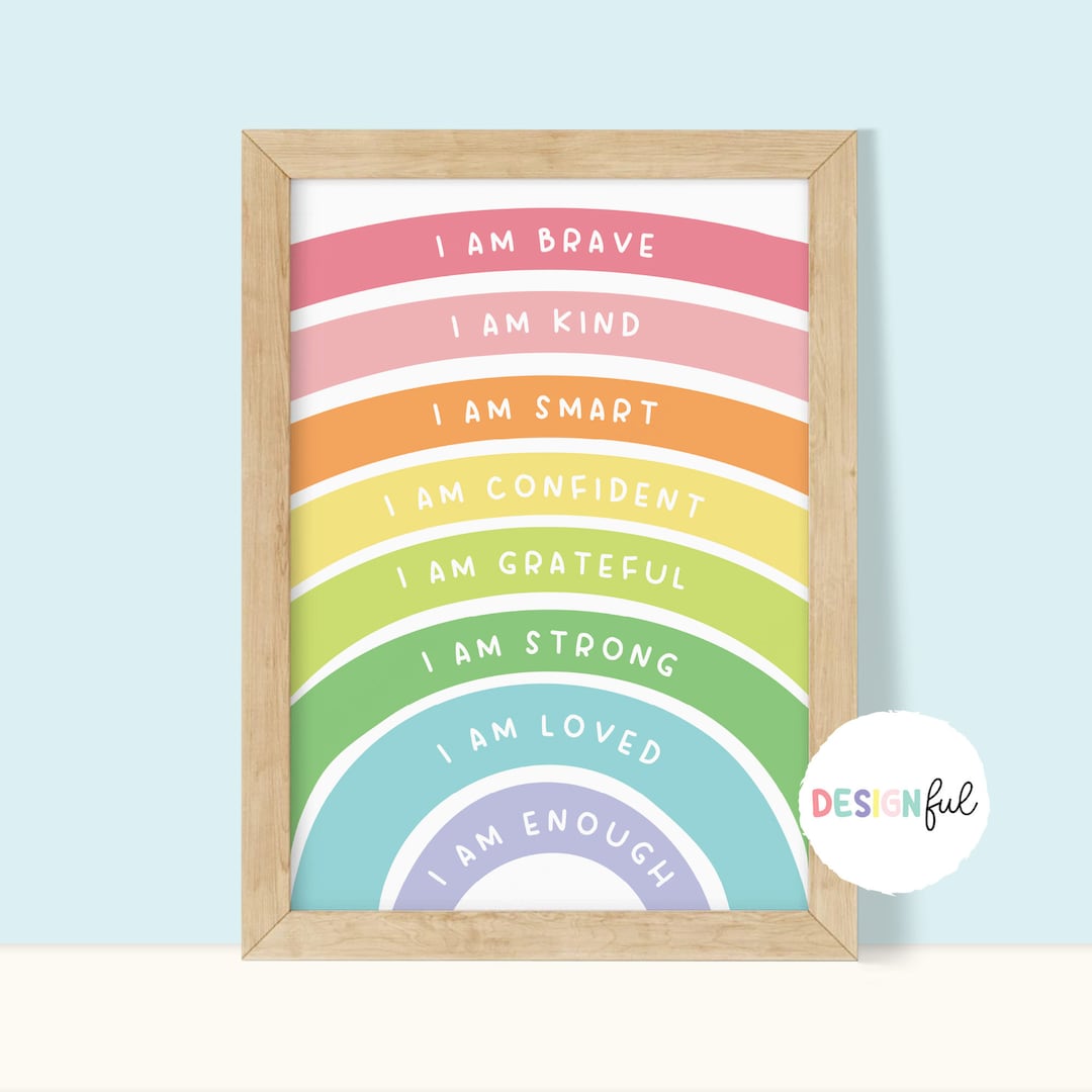 Affirmations for Kids, Rainbow Affirmations Print, I Am Kind Brave ...