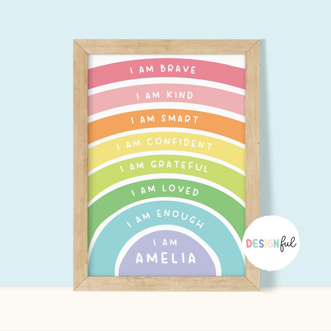 Affirmations for Kids, Rainbow Affirmations Print, I Am Kind Brave ...