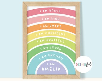 Affirmations for Kids, Rainbow Affirmations Print, I Am Kind Brave ...