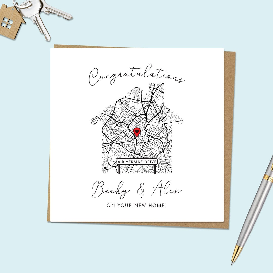 Personalised New Home Card, Map Card, Happy New Home Card ...