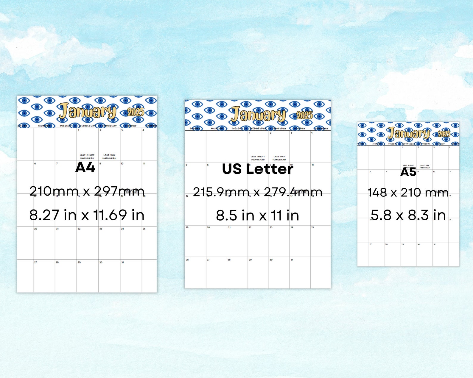 2024-2025 Jewish Calendar Evil Eye Printable | Evil Eye Printable ...