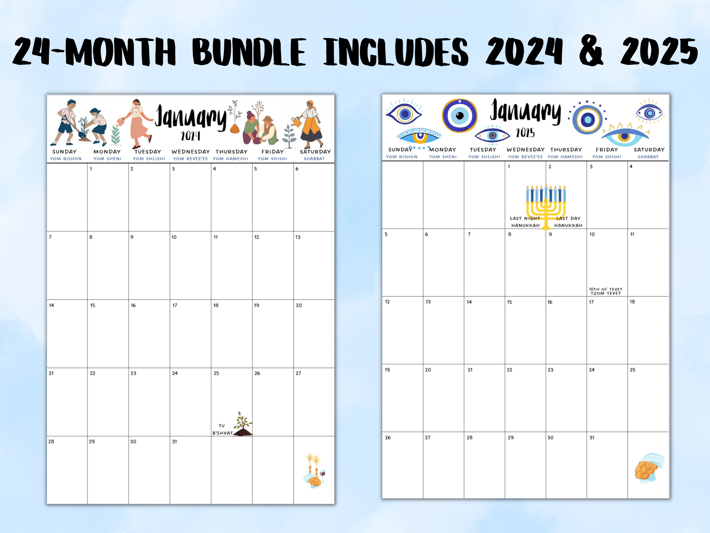 2024 2025 Monthly Calendar Bundle With Jewish &israeli Holidays ...