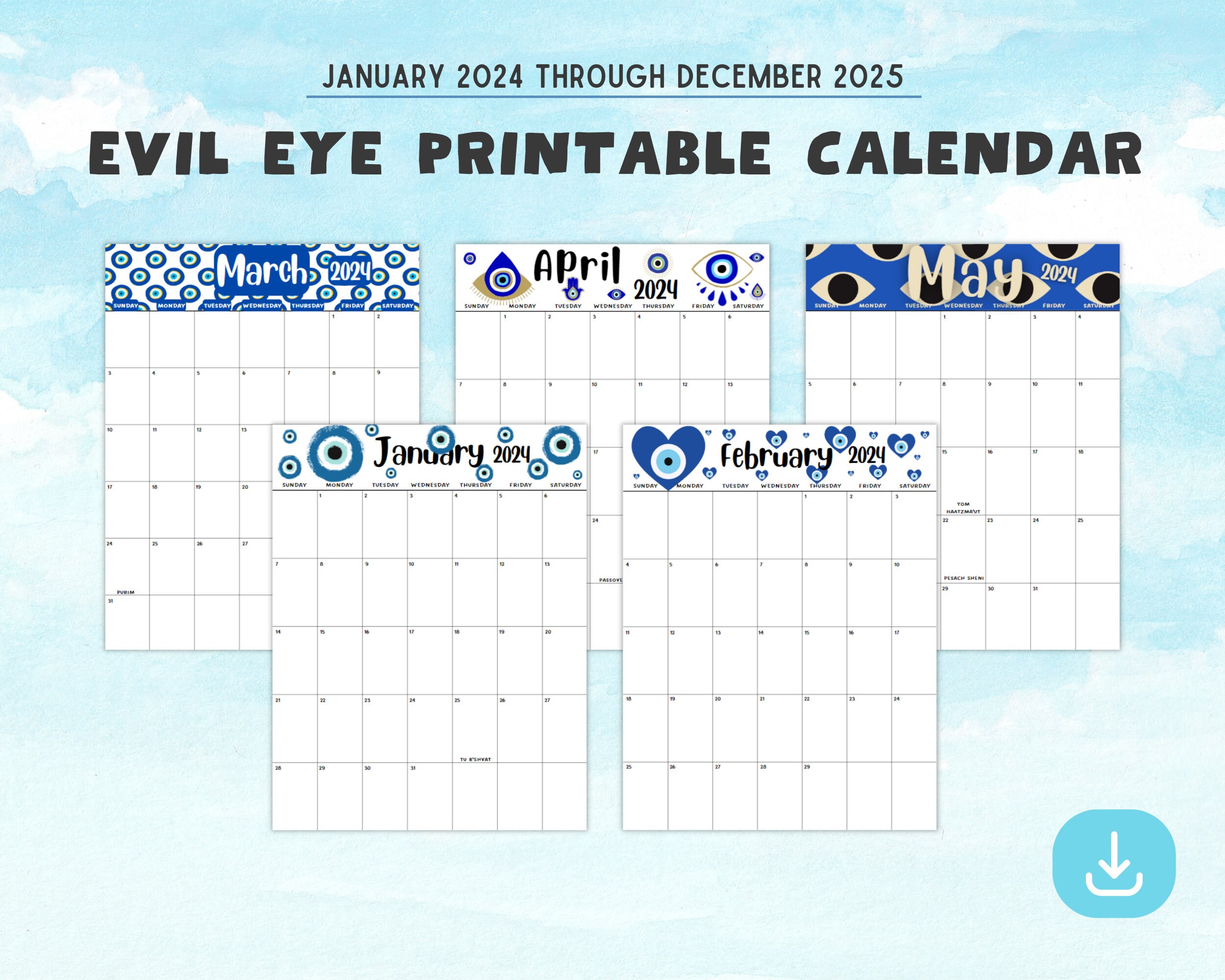 2024-2025 Jewish Calendar Evil Eye Printable | Evil Eye Printable ...