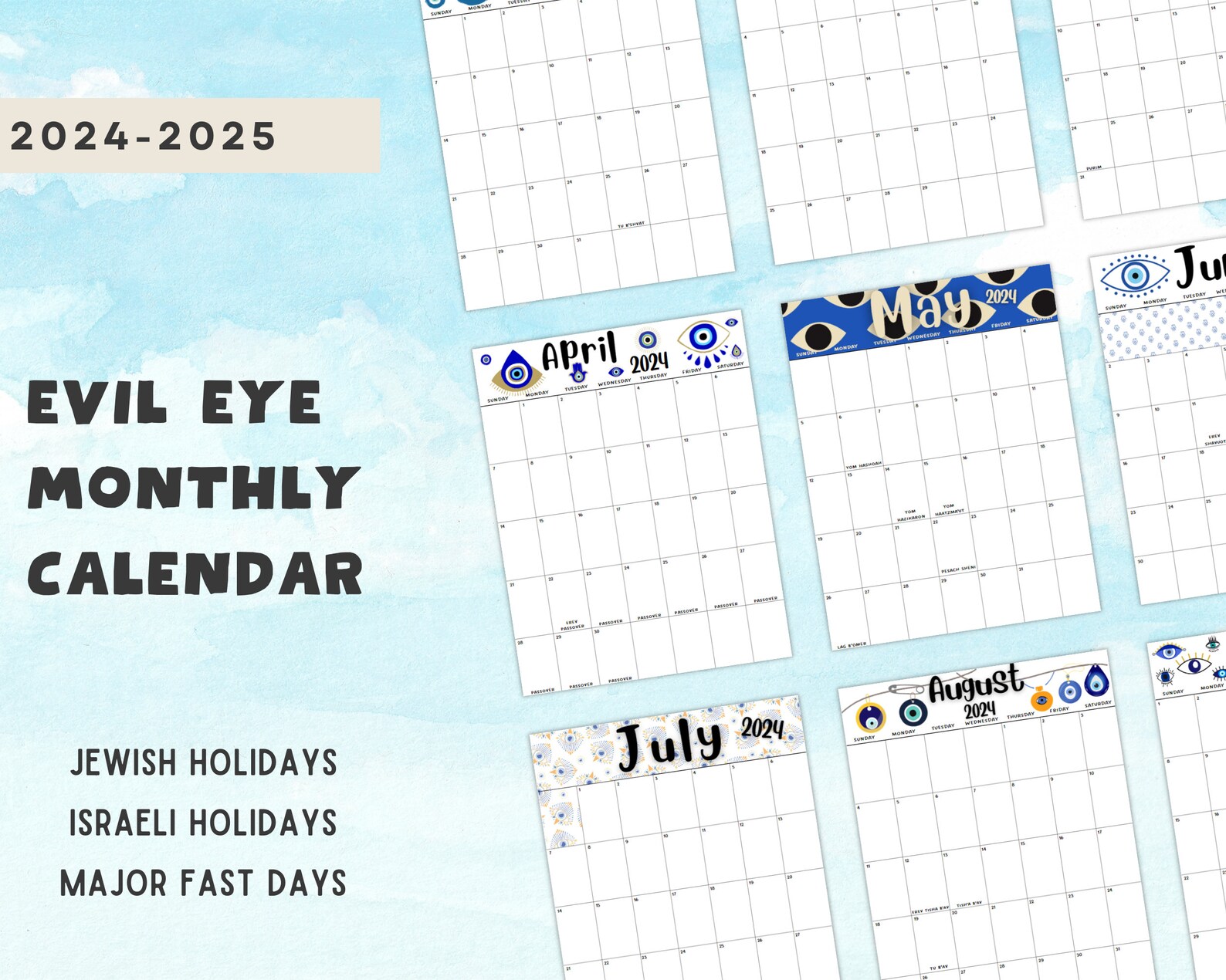 2024-2025 Jewish Calendar Evil Eye Printable | Evil Eye Printable ...