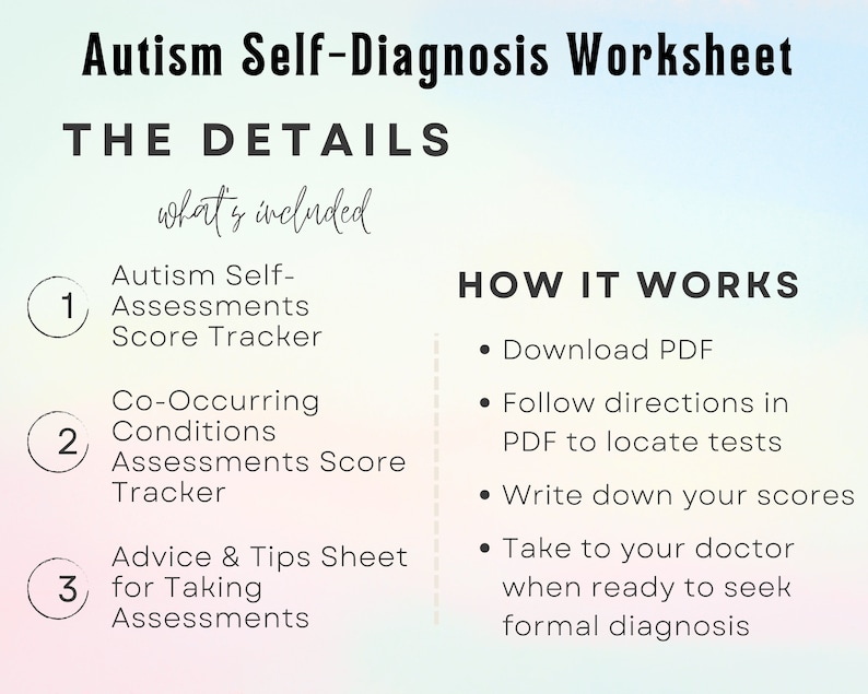 Autism Self Diagnosis Worksheet | Autism Self Diagnosis Printable | Autism Worksheet | Autism ...