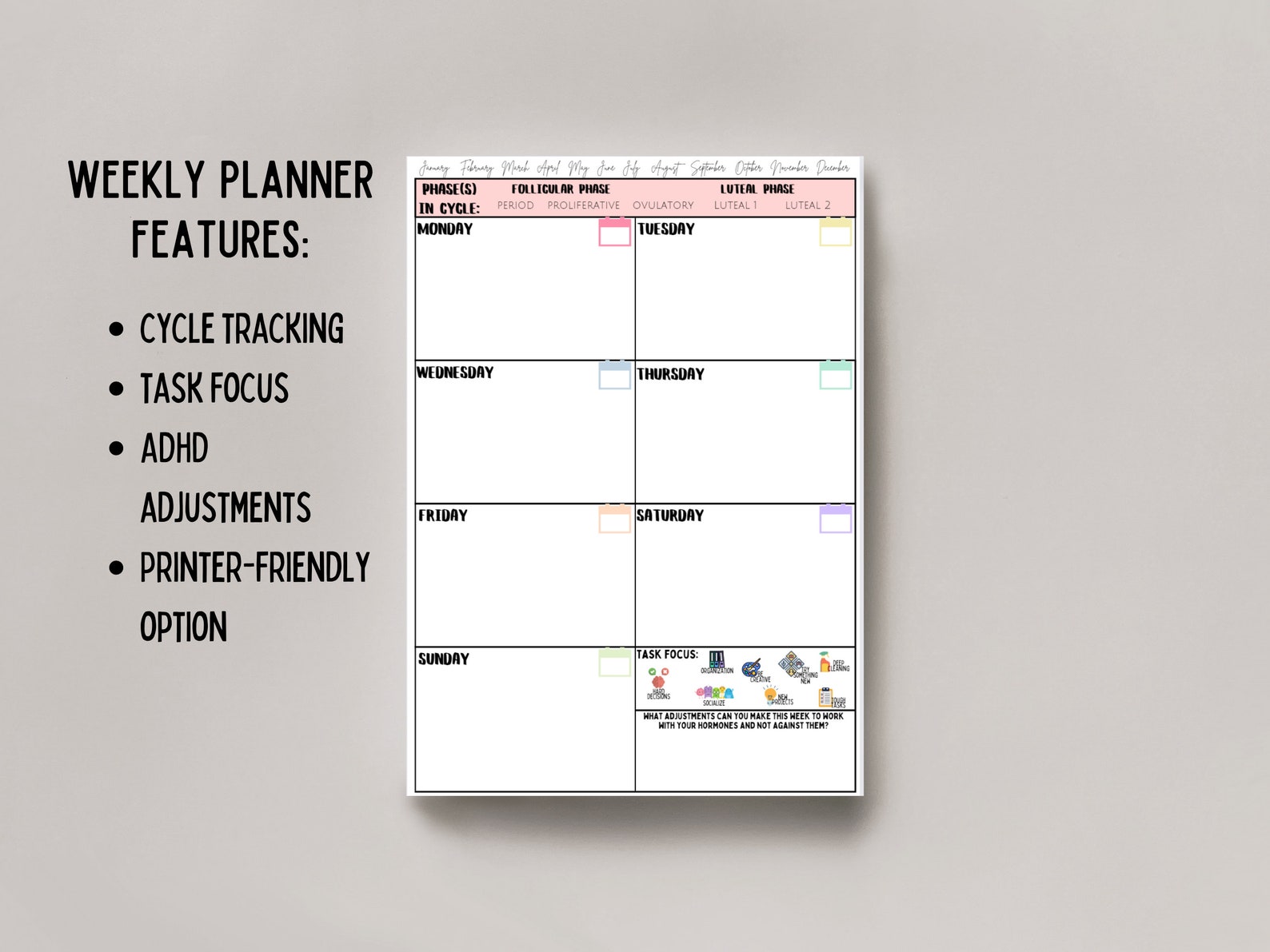 ADHD Planner Printable | Cycle Tracking Calendar | Using Hormones to ...