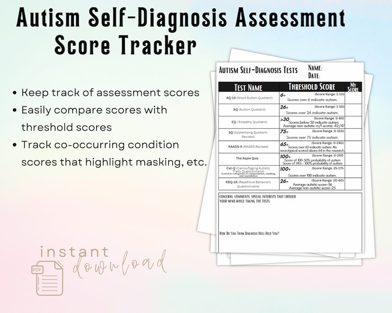 Autism Self Diagnosis Worksheet | Autism Self Diagnosis Printable ...