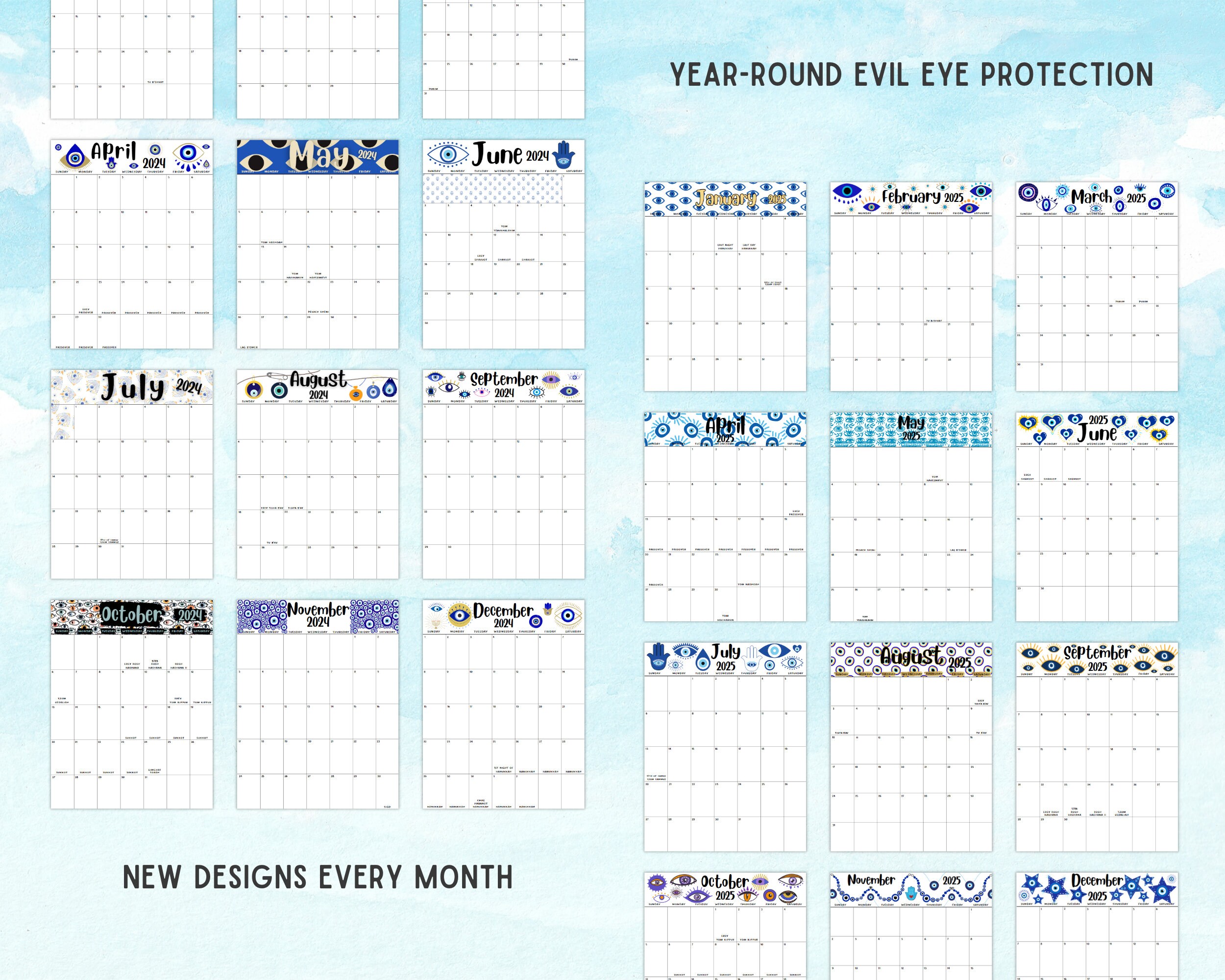 2024-2025 Jewish Calendar Evil Eye Printable | Evil Eye Printable ...