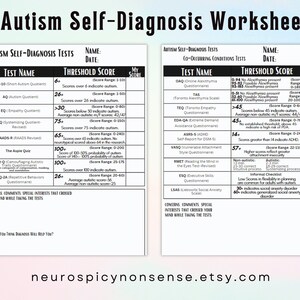 Autism Self Diagnosis Worksheet | Autism Self Diagnosis Printable ...