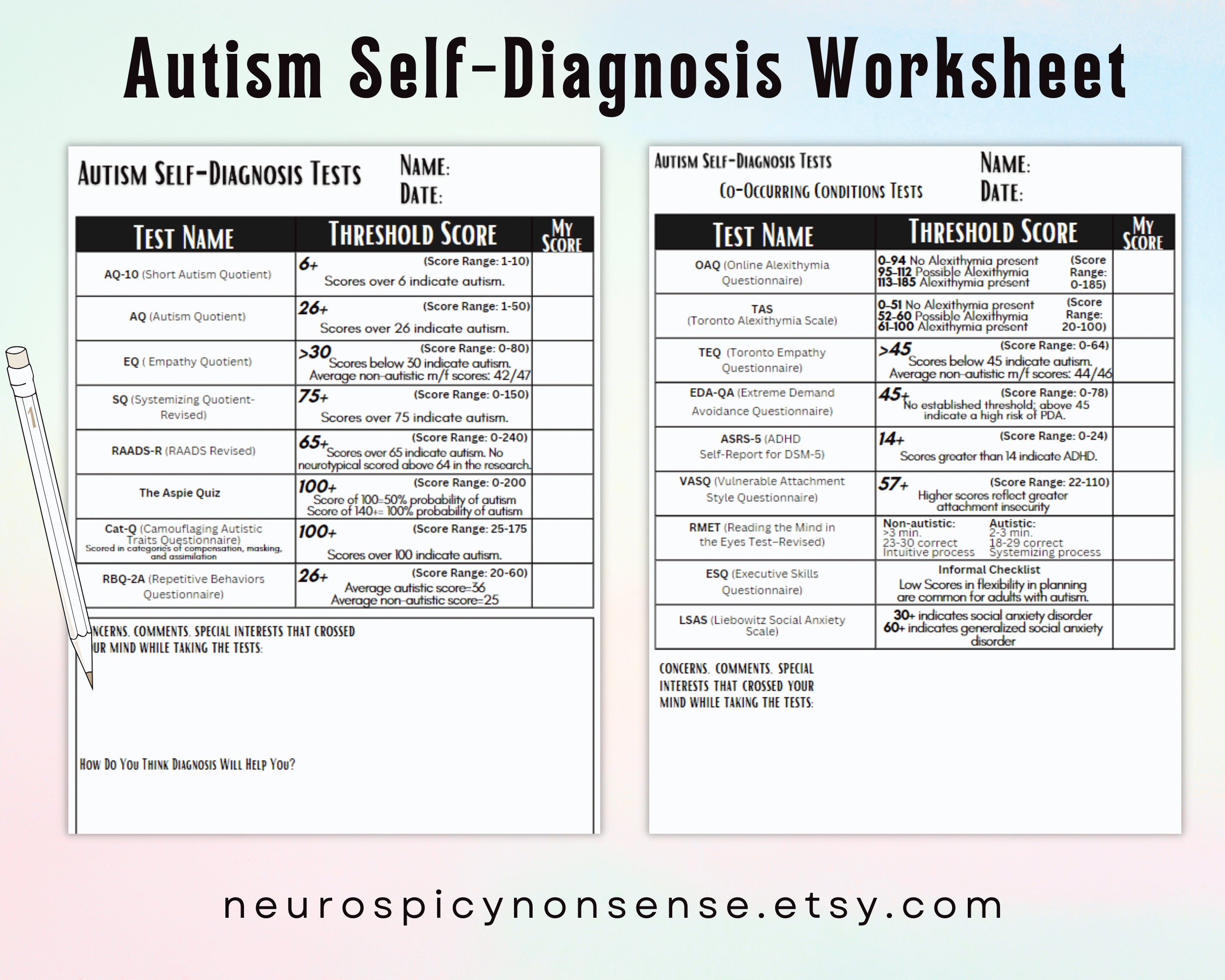Autism Self Diagnosis Worksheet | Autism Self Diagnosis Printable ...