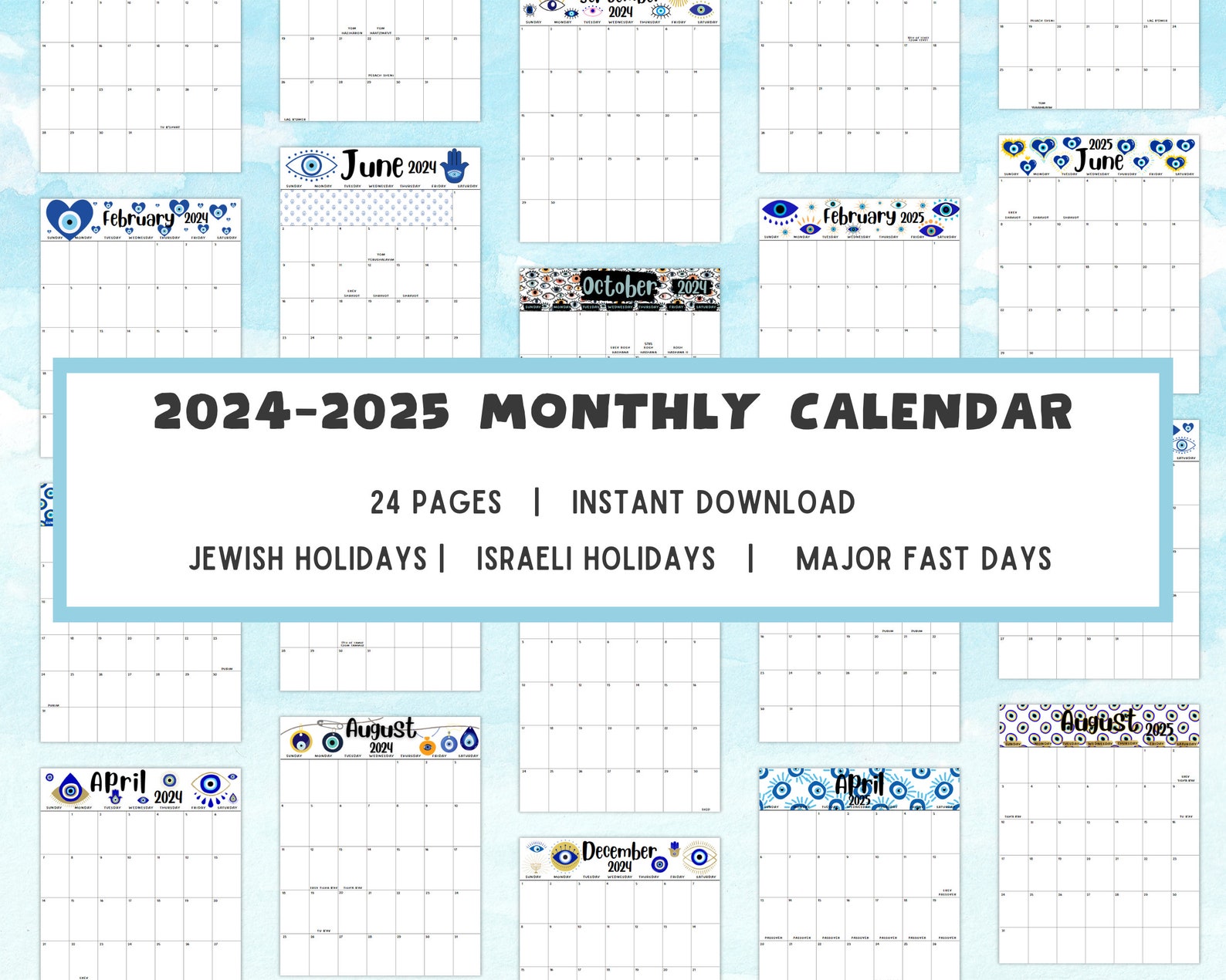 2024-2025 Jewish Calendar Evil Eye Printable | Evil Eye Printable ...