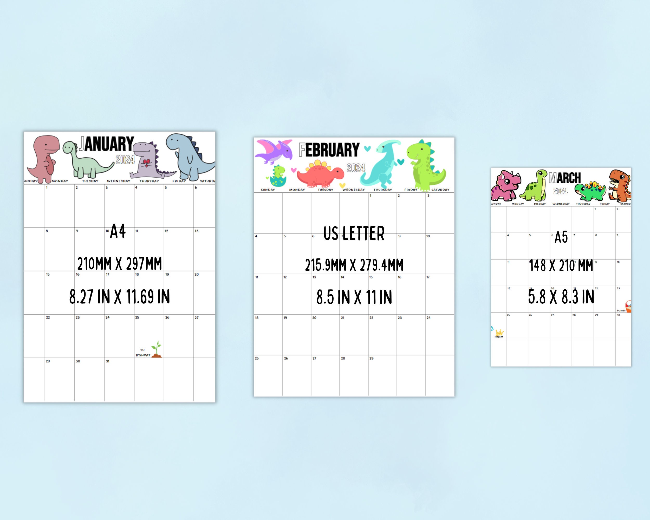 Dinosaur Calendar Printable 2024 Calendar Cute Dinosaur Calendar ...