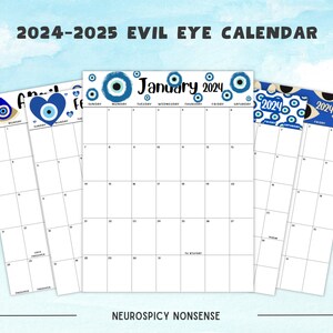 2024-2025 Jewish Calendar Evil Eye Printable | Evil Eye Printable ...