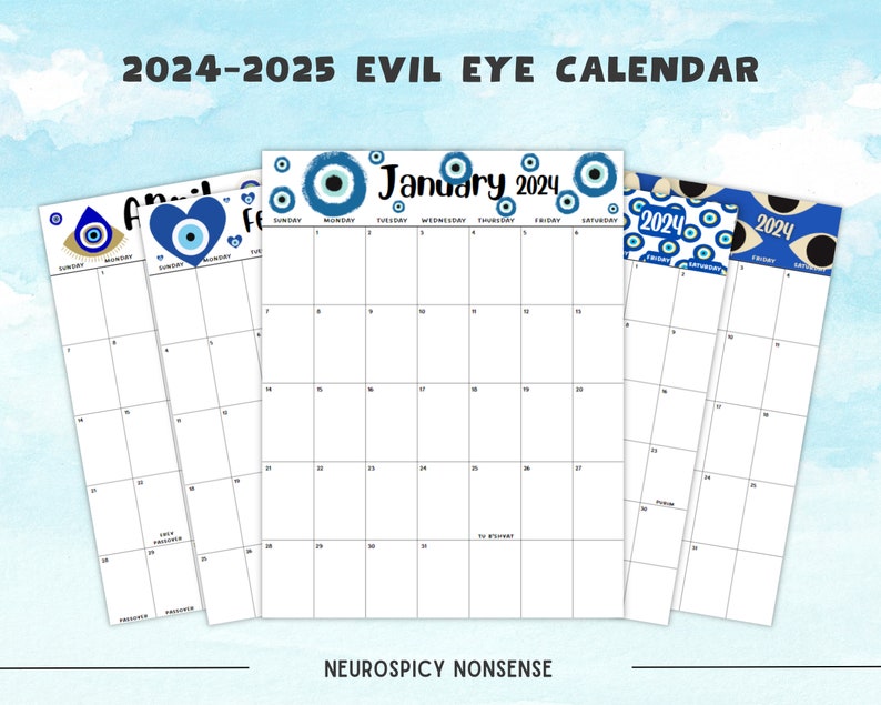 2024-2025 Jewish Calendar Evil Eye Printable | Evil Eye Printable ...
