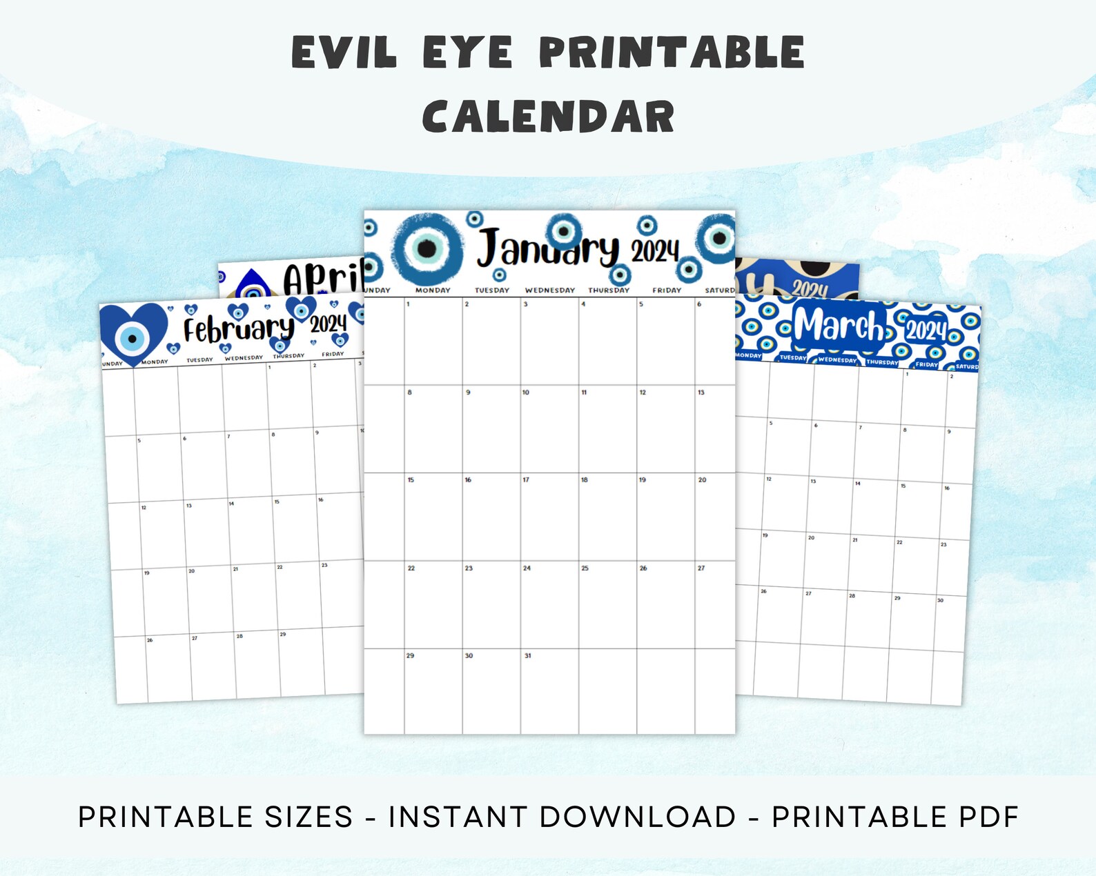 2024-2025 Evil Eye Blank Monthly Calendar Printable |2024 2025 ...